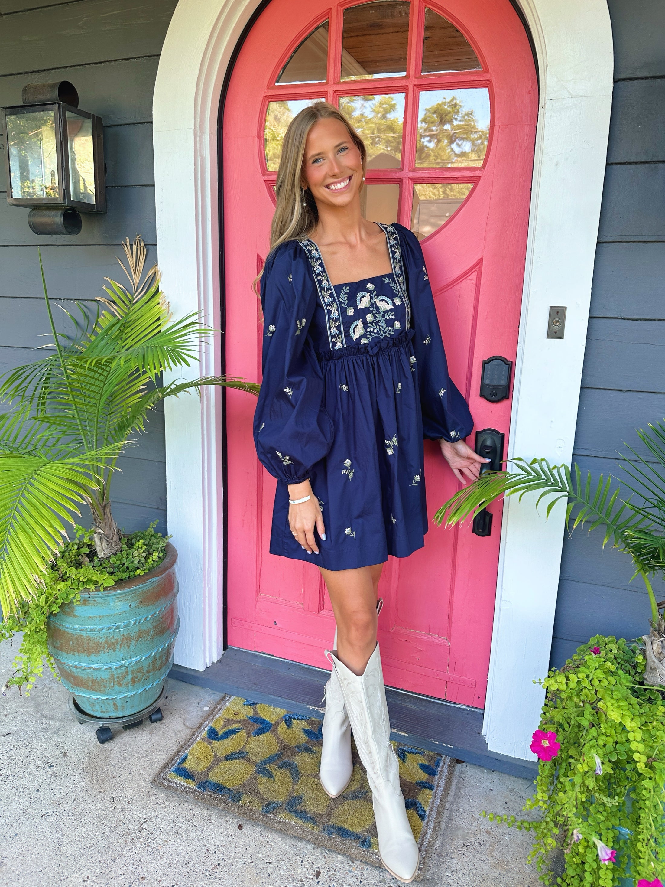 Audrey Embroidered Dress – Printed in Pink Boutique